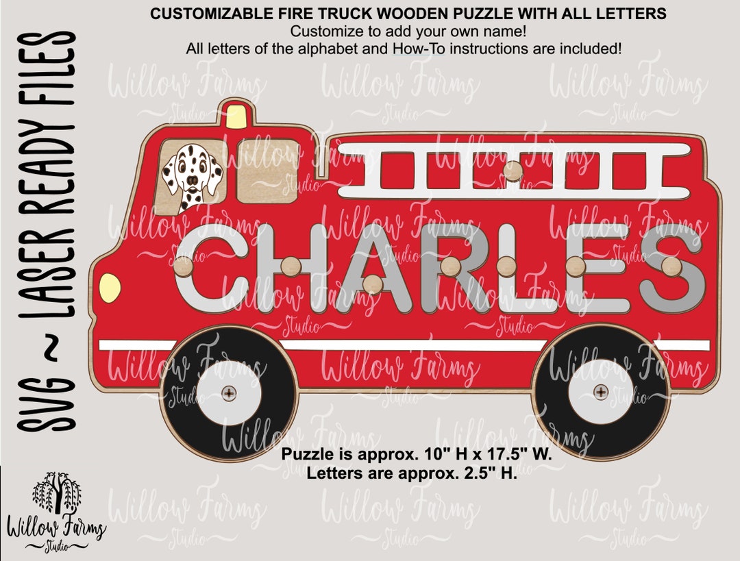 Customizable Fire Truck Name Puzzle: Full Alphabet SVG (digital ...