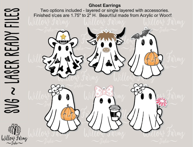 Ghost Earrings or Keychains SVG Bundle: Halloween Laser Cut Files ...