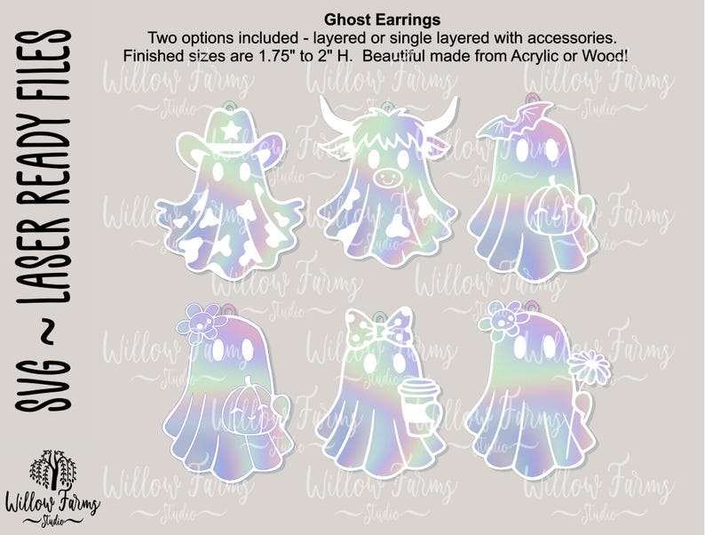 Ghost Earrings or Keychains SVG Bundle: Halloween Laser Cut Files ...