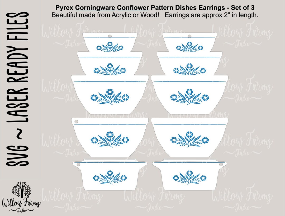 Cornflower Corningware Pyrex Inspired Earring SVG Bundle: Retro Mid ...
