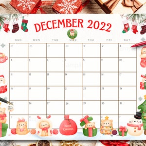 Cat Calendar 2022, Christmas 2022 Calendar, December 2022 Calendar ...