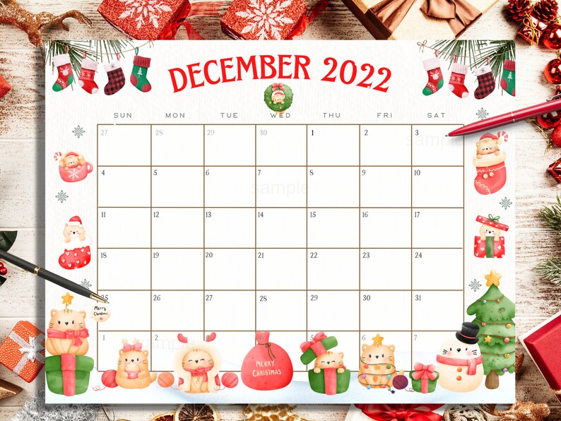 Cat Calendar 2022, Christmas 2022 Calendar, December 2022 Calendar ...