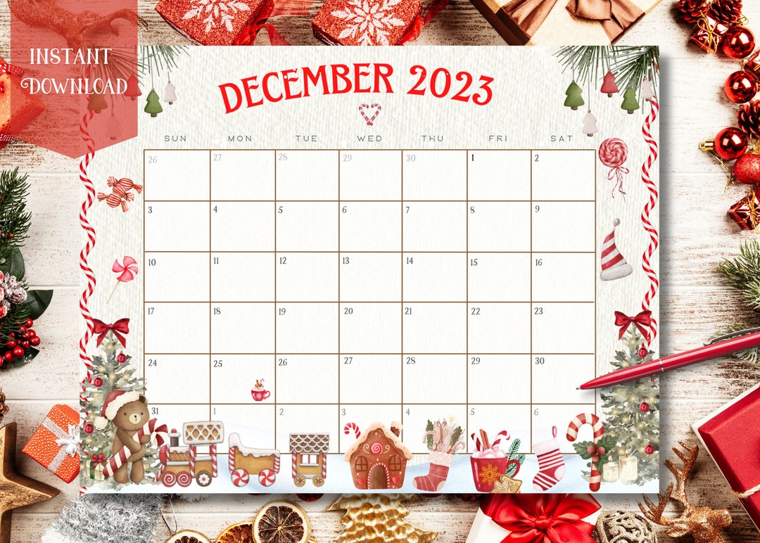 Candy Cane Calendar 2023, Christmas Calendar 2023, Winter Calendar 2023 ...