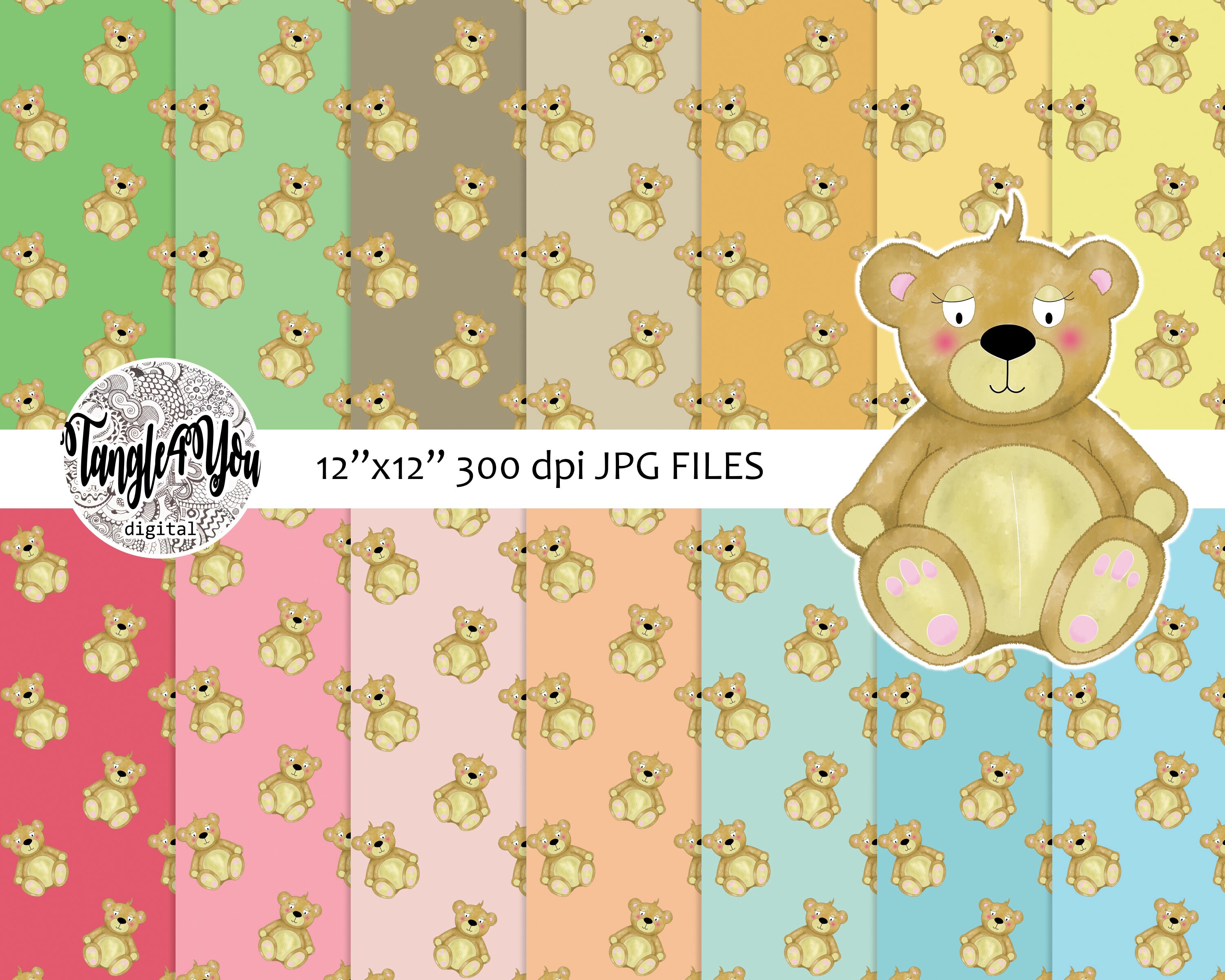 Teddy Bear Digital Paper, JPG File, Instant Download, Scrapbook - Etsy