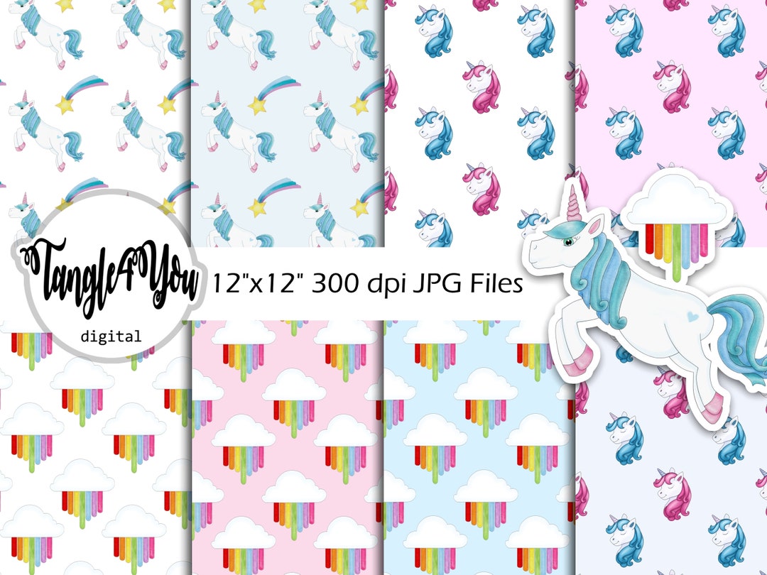 Unicorn Digital Paper, Rainbow Cloud Digital Paper, JPG File, Instant ...