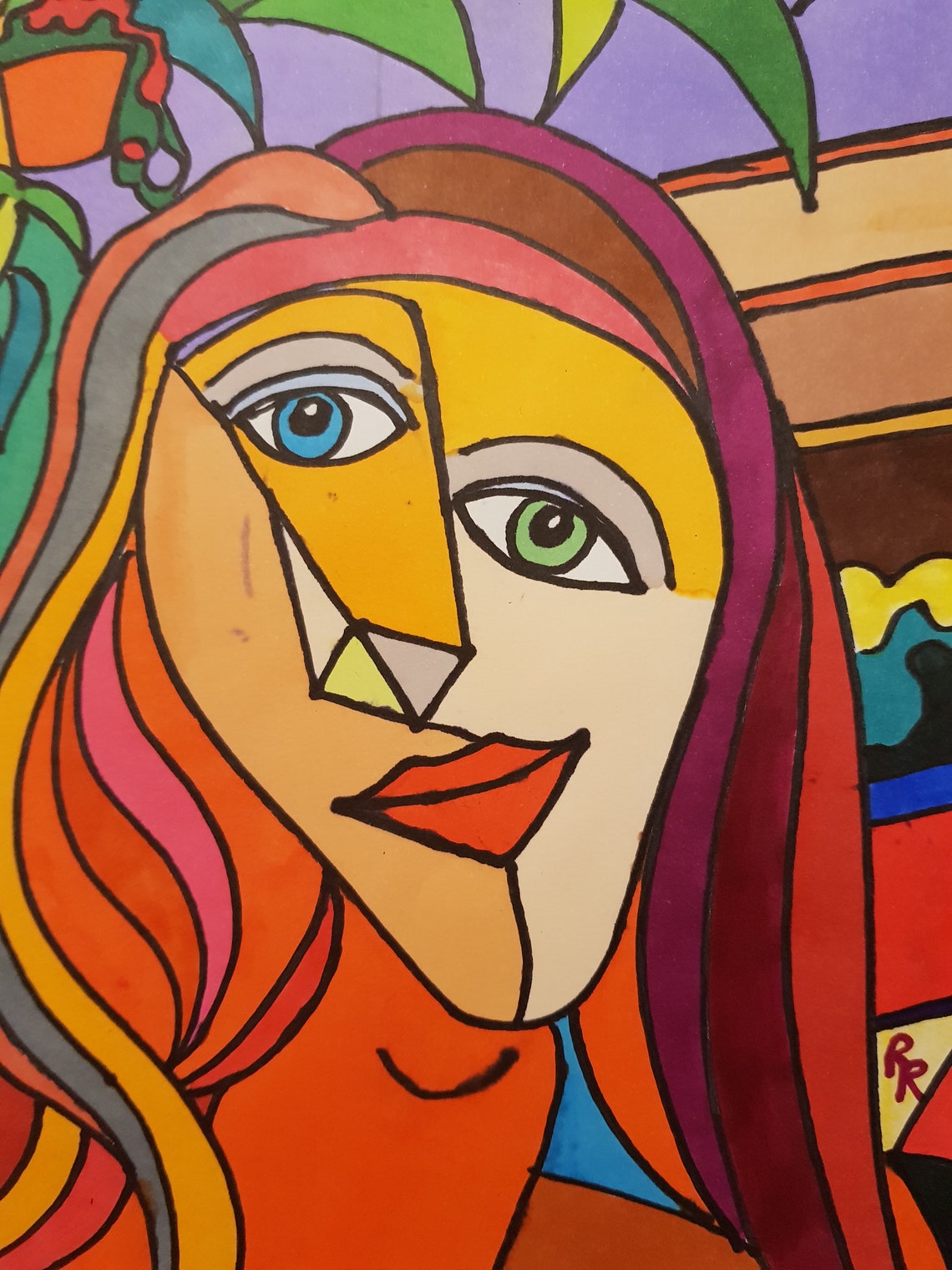 Obra de arte original Retrato cubista de una mujer 'Color | Etsy