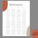 Printable Birthday Reminder, Birthday Calendar, Birthday Tracker ...