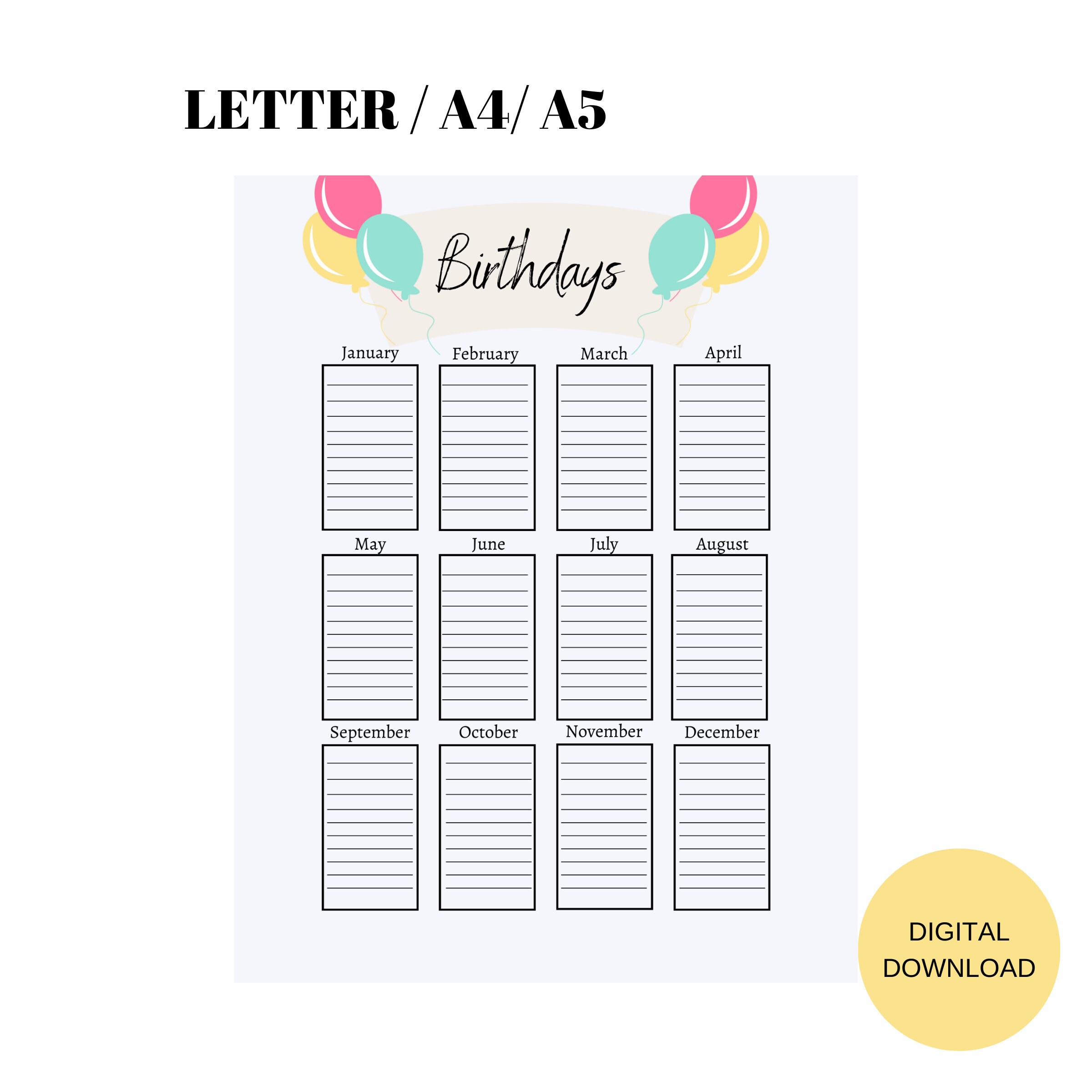 Printable Birthday Tracker, Birthday Planner, Digital Birthday Tracker ...