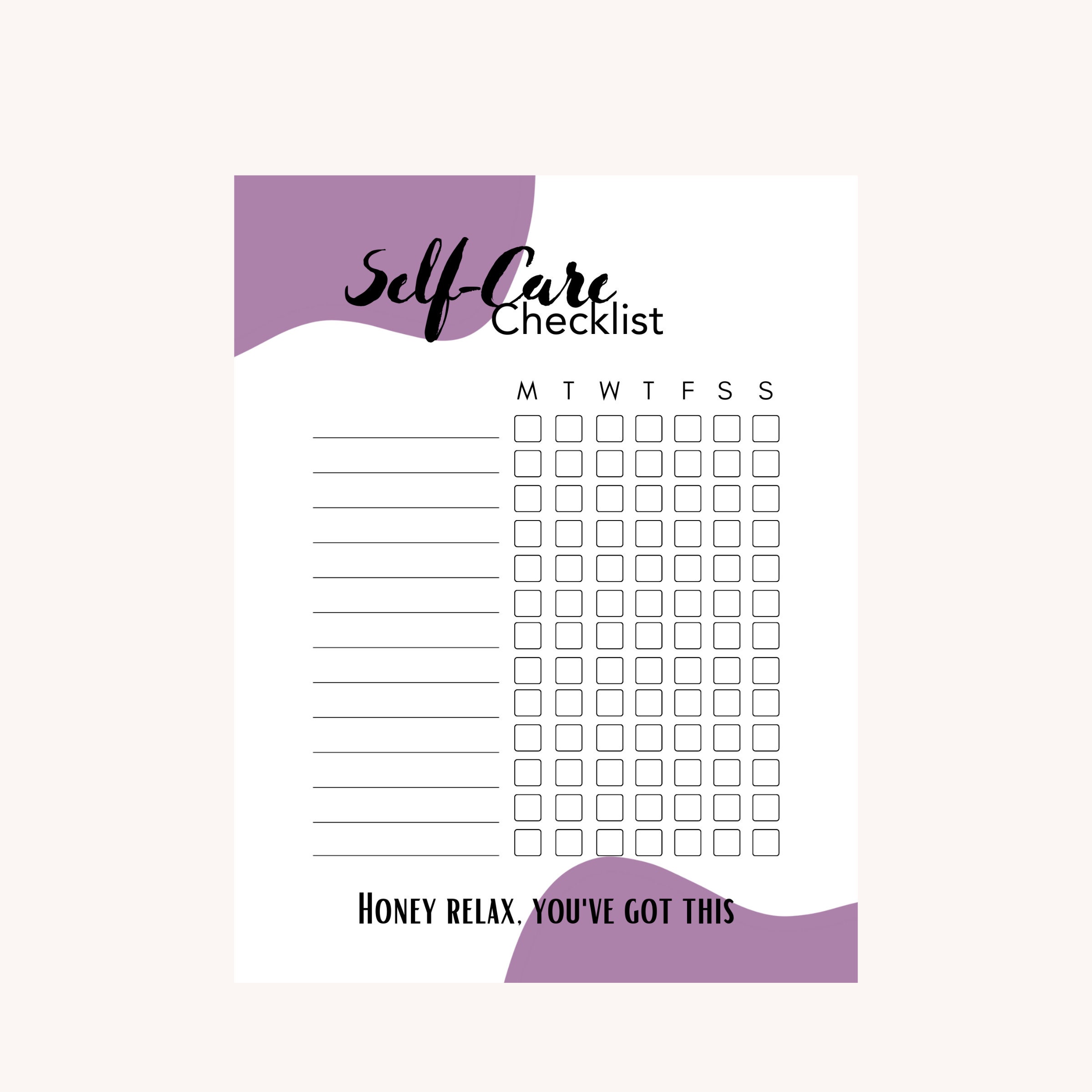 Printable Self Care Checklist, Self Care Checklist, Daily Printable ...