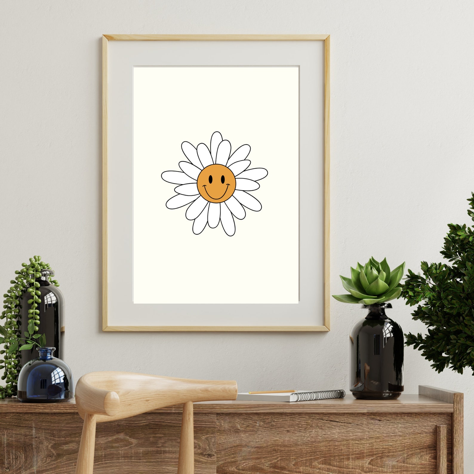Happy Daisy, Trendy Smiley Face Print, Digital Download, Happy Face ...