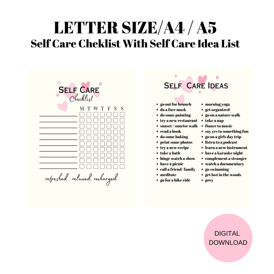 Self Care Planner, Self Care Checklist, Daily Self Care Check List ...