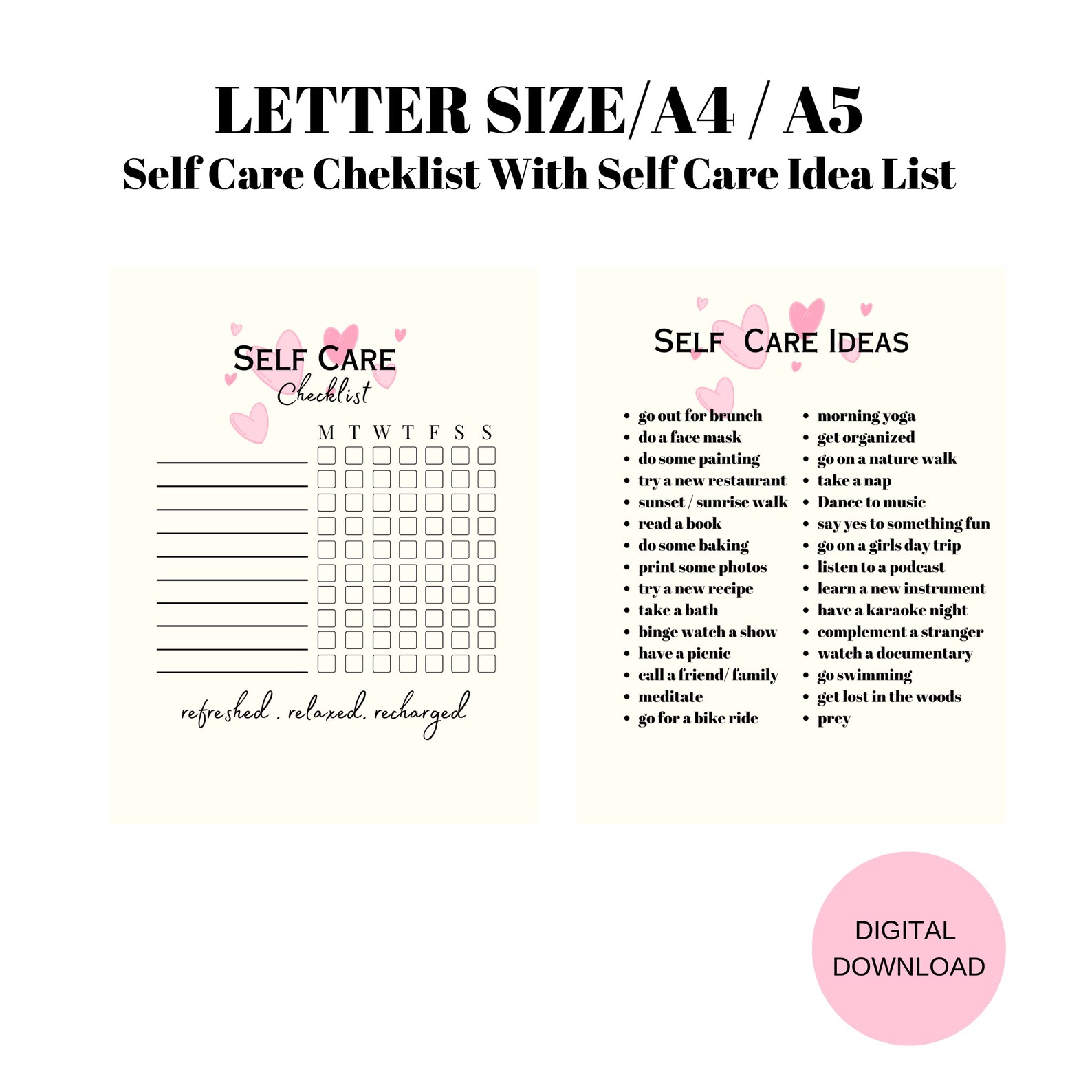 Self Care Planner, Self Care Checklist, Daily Self Care Check List ...