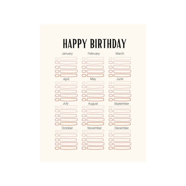 Printable Birthday Calendar, Birthday Tracker, Birthday Reminder. - Etsy