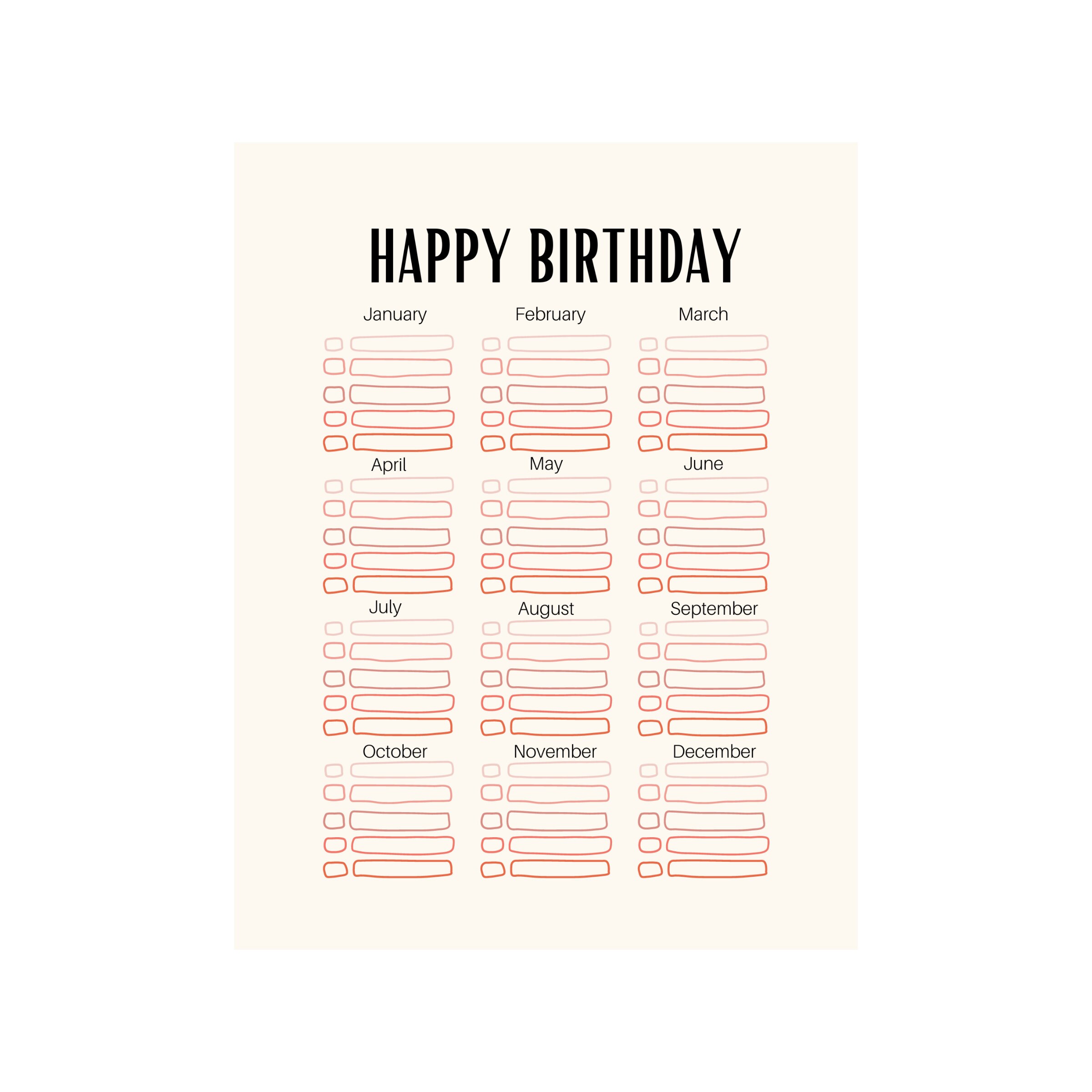 Printable Birthday Calendar, Birthday Tracker, Birthday Reminder. - Etsy