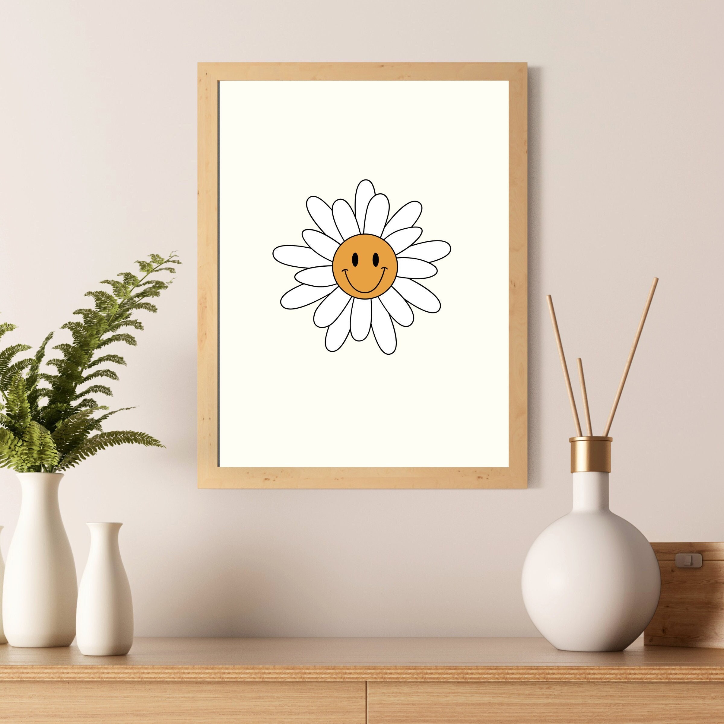 Happy Daisy, Trendy Smiley Face Print, Digital Download, Happy Face ...