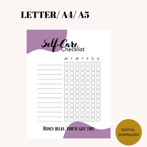 Printable Self Care Checklist, Self Care Checklist, Daily Printable ...