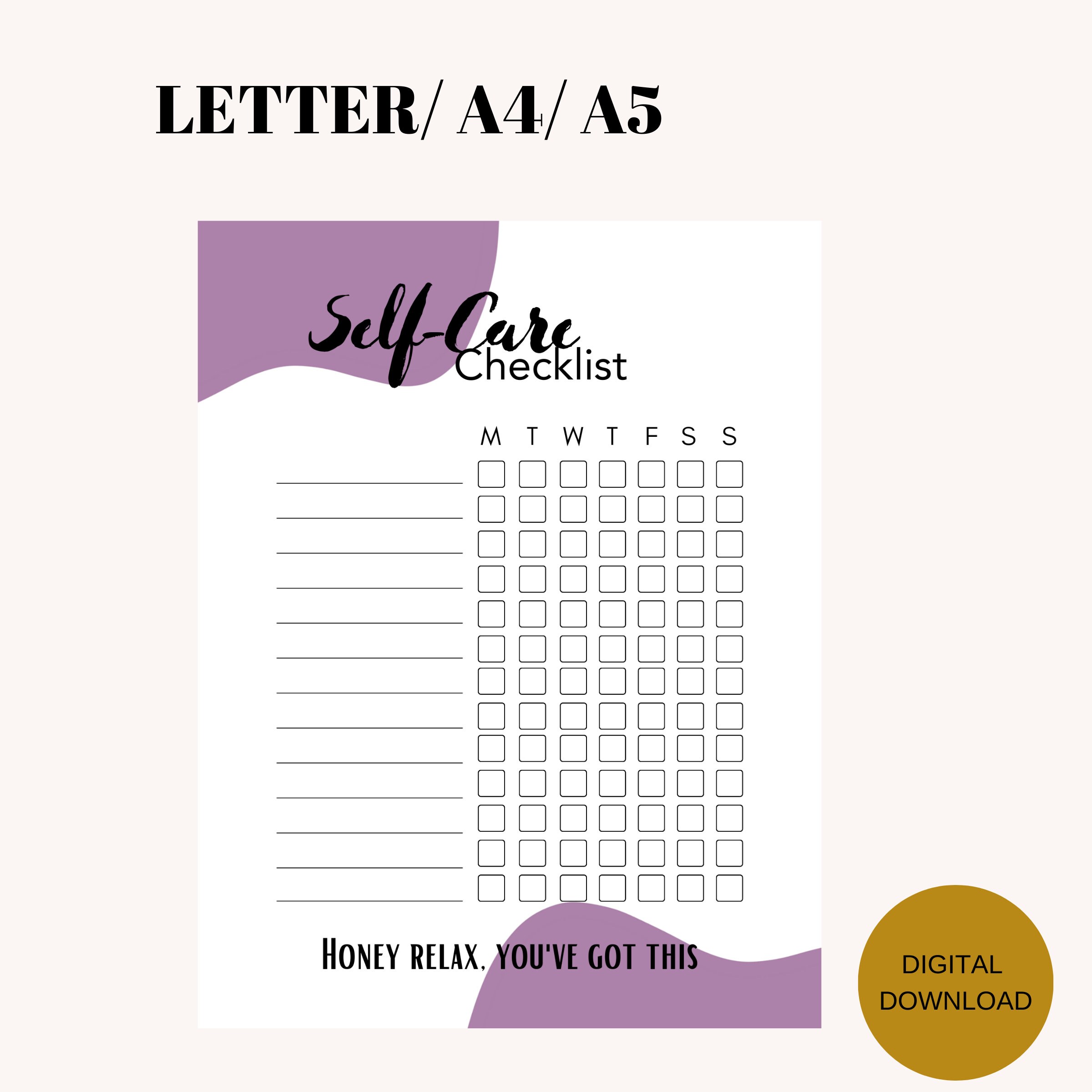 Printable Self Care Checklist, Self Care Checklist, Daily Printable ...