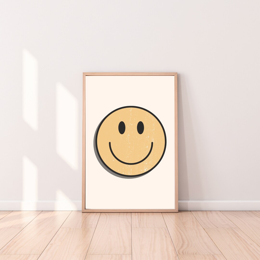 Smiley Face Print, Minimalist Decor, Vintage Smiley Face Print, Smiley ...