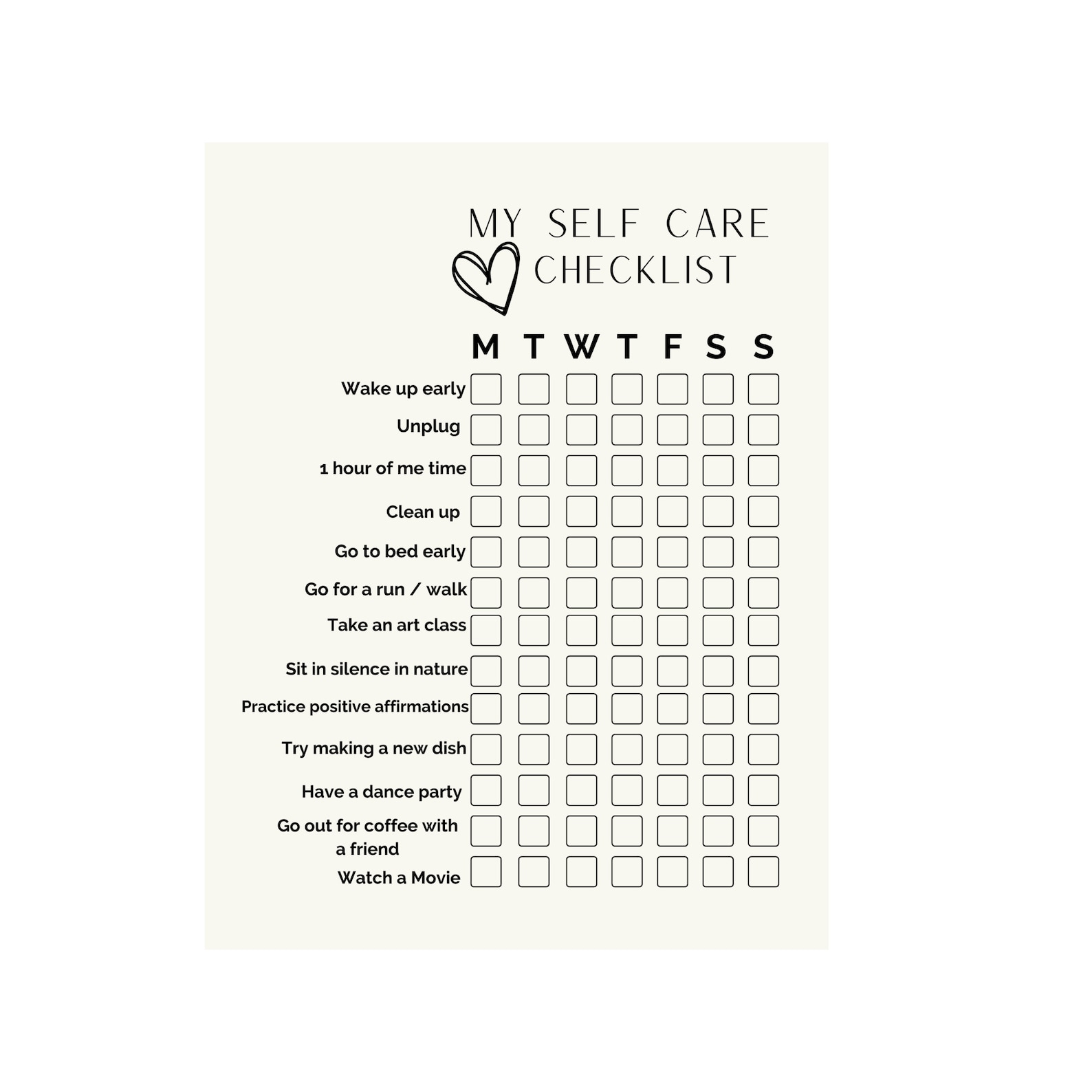 Daily Printable Self Care Checklist Self Care Check List Daily Self
