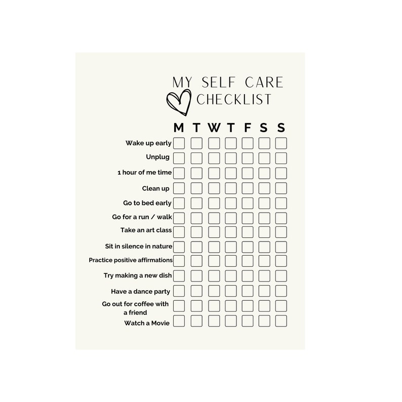 Daily Printable Self Care Checklist, Self Care Check List, Daily Self ...