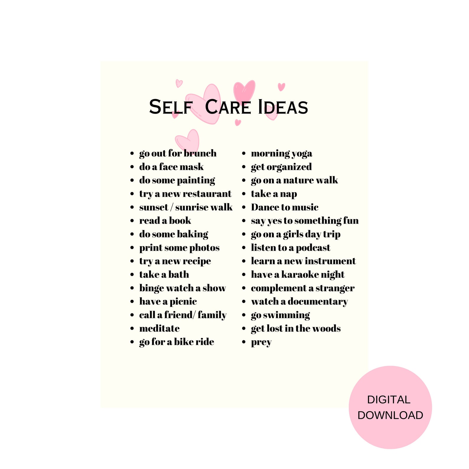 Self Care Planner, Self Care Checklist, Daily Self Care Check List ...