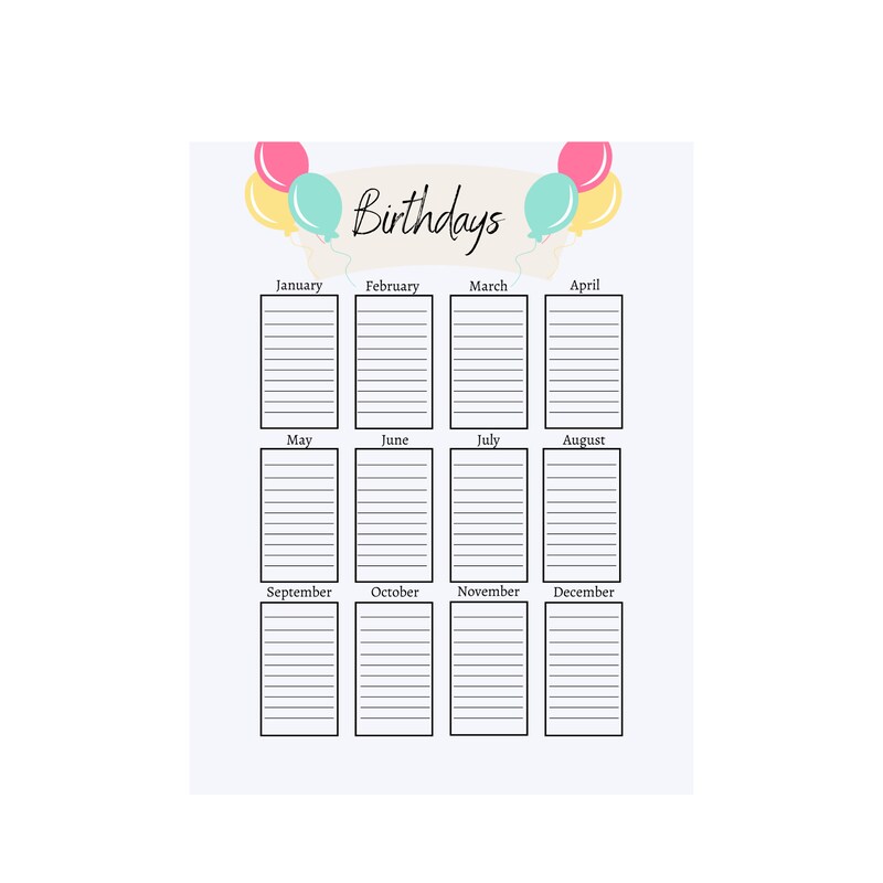 Birthday Tracker - Etsy