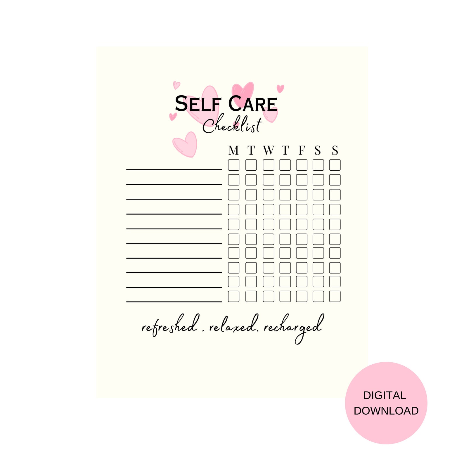Self Care Planner Self Care Checklist Daily Self Care Check Etsy