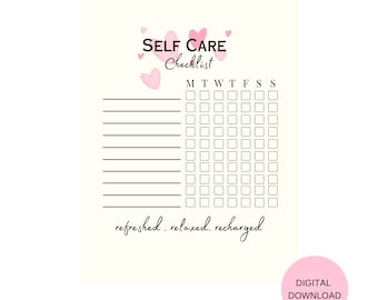Daily Printable Self Care Checklist, Self Care Check List, Daily Self ...