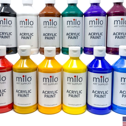 Milo Acrylic Paint Set of 12 Colors 8 Oz Bottles Made in - Etsy
