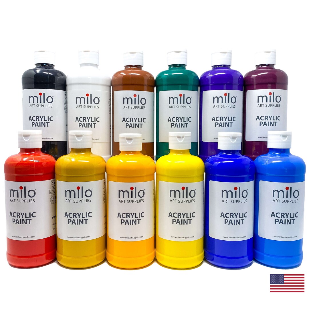 Milo Acrylic Paint Set of 12 Colors | 16 Oz Bottles | Made in the USA ...