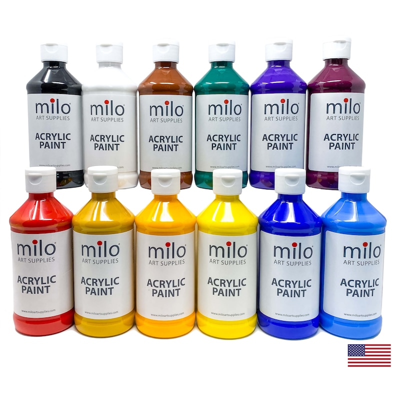 Milo Acrylic Paint Set of 12 Colors | 8 Oz Bottles | Made in the USA - Etsy