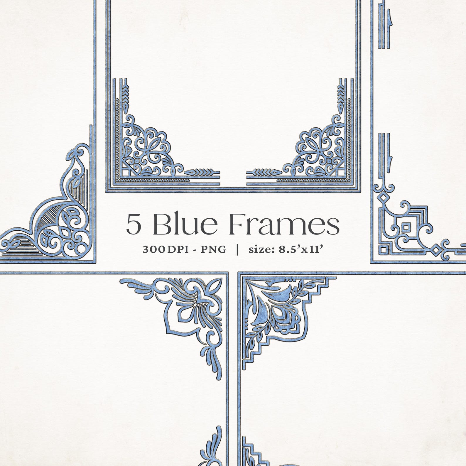 Blue Ornate Frame Clipart Set 5 Vintage-inspired Borders PNG Elegant ...