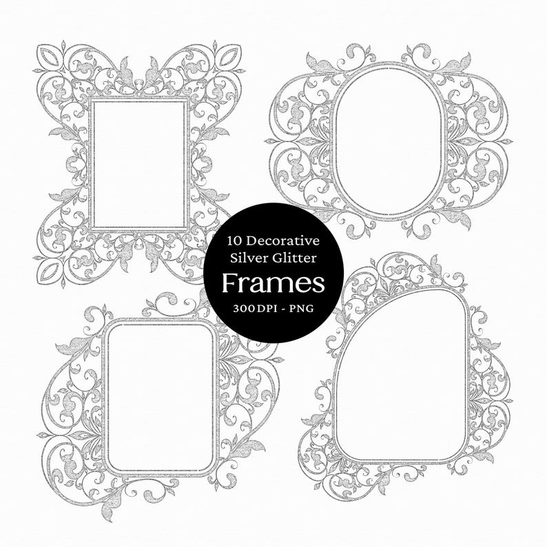 Silver Glitter Ornament Frame Clipart PNG, Ornament Wedding Clipart ...