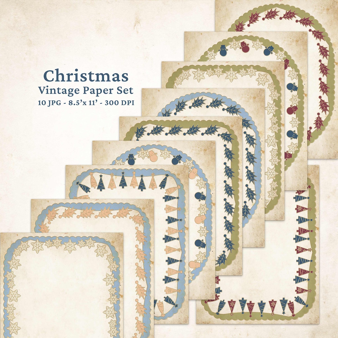 Vintage Christmas Paper Set: 10 Printable Holiday Stationery Designs ...