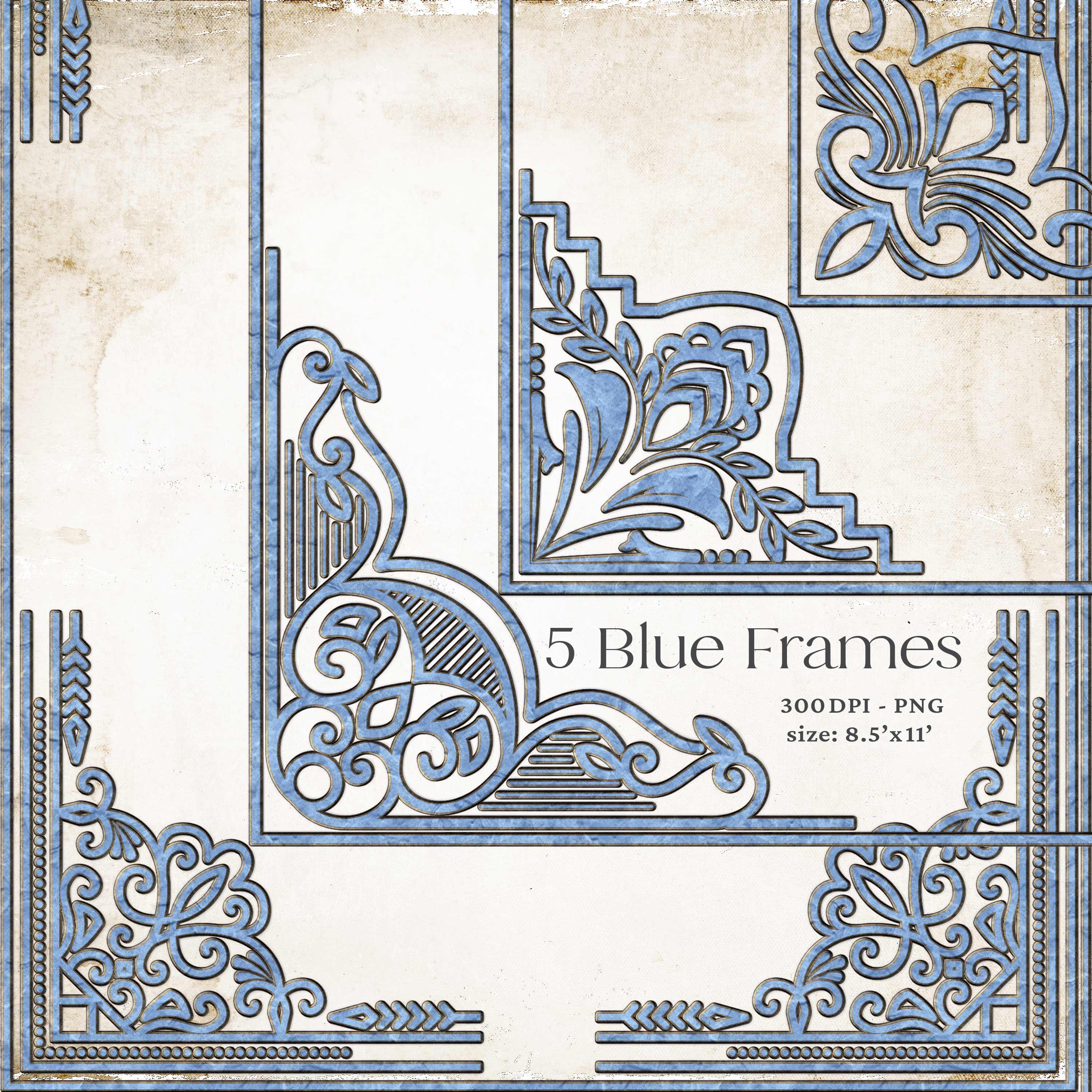 Blue Ornate Frame Clipart Set 5 Vintage-inspired Borders PNG Elegant ...