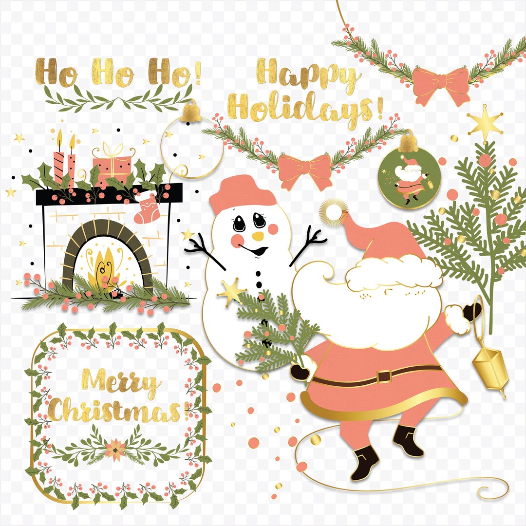 Christmas Clipart Bundle Holiday Festive PNG Elements, Santa Snowman ...