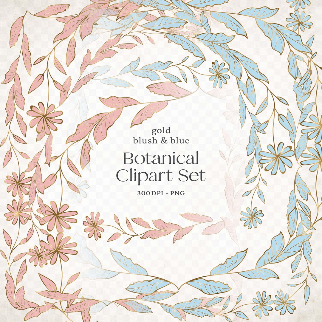 Botanical Frame and Corner Clipart Set Rustic Floral Wreaths Cross and ...