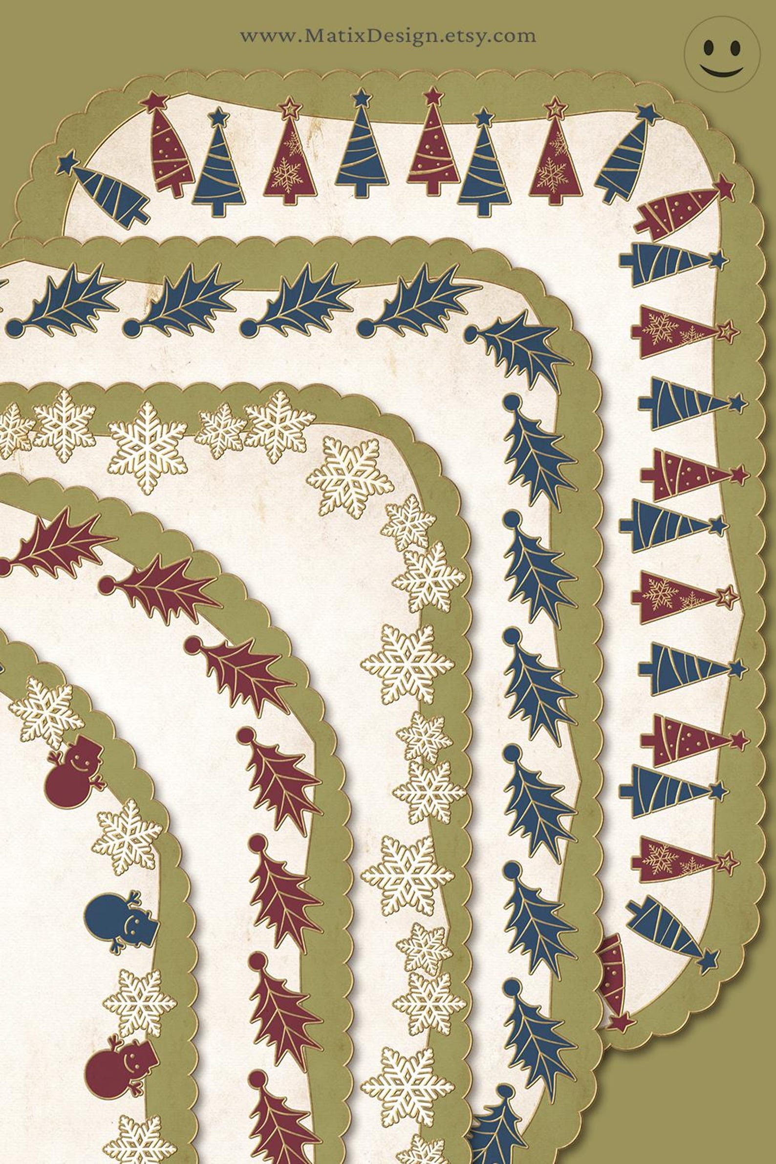 Vintage Christmas Frame PNG: Festive Holiday Invitation Border (digital ...