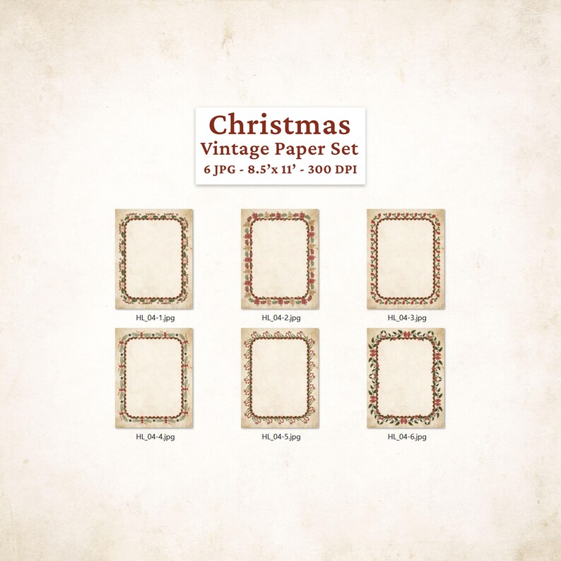 Vintage Christmas Paper Set: Printable Holiday Stationery (digital ...