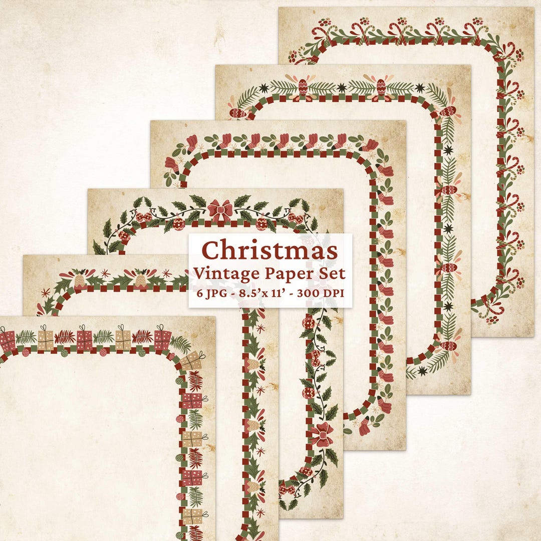 Vintage Christmas Paper Set: Printable Holiday Stationery (digital ...