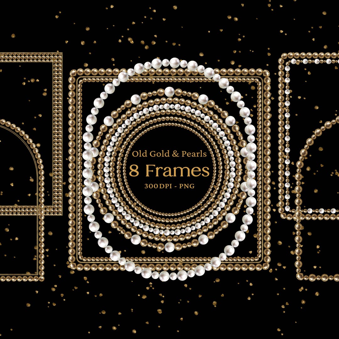 Marcos de oro viejo y perlas Clipart PNG Marco digital de lujo Gráficos ...