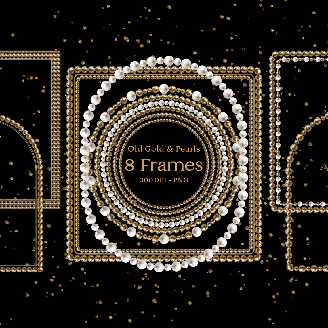 Gold & Pearl Frames Clipart: Elegant Wedding Invitation Graphics (PNG ...
