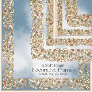 Ornate Beige Frame Clipart, Elegant Vintage Borders PNG for Invitations ...