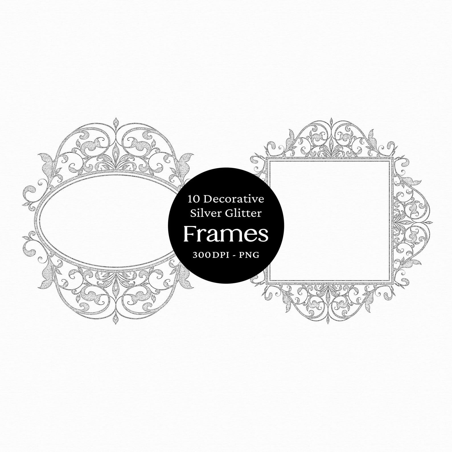 Silver Glitter Ornament Frame Clipart PNG, Ornament Wedding Clipart ...