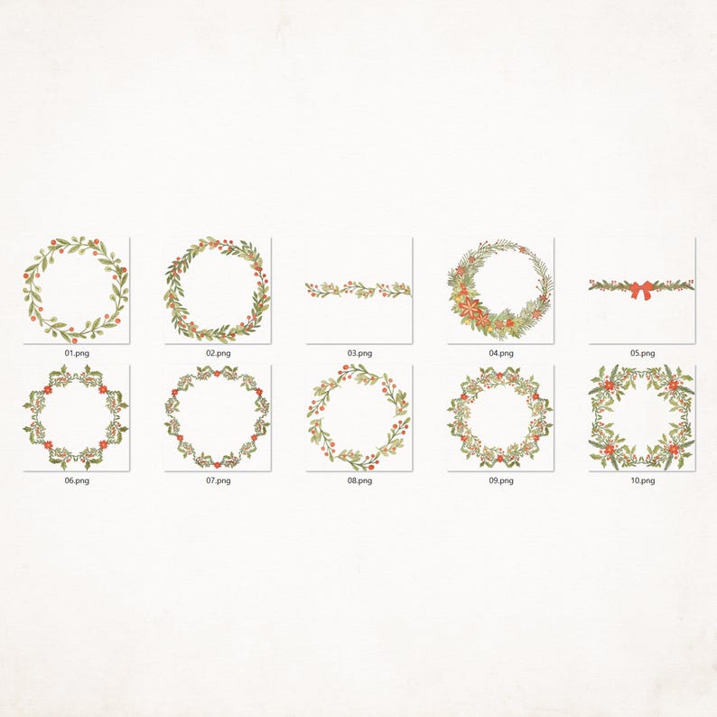 Watercolor Christmas Wreath Clipart: Festive Holiday PNG Set (digital ...