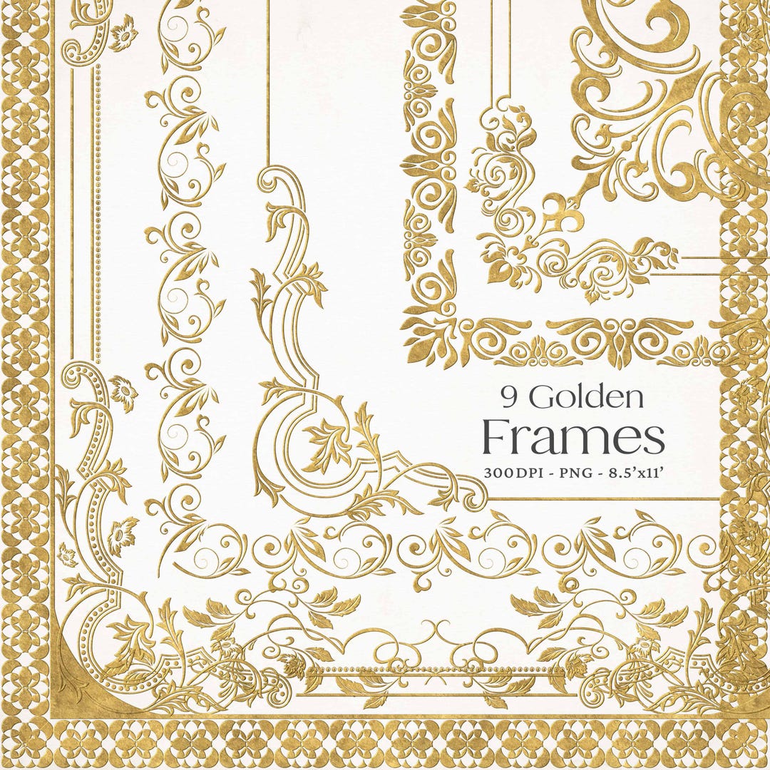 Elegant Gold Frames Clipart Ornamental Frames PNG Wedding Graphics ...