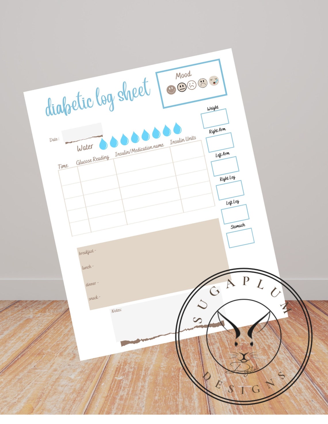 Diabetic Log Sheet Printable Diabetes Tracking Page - Etsy