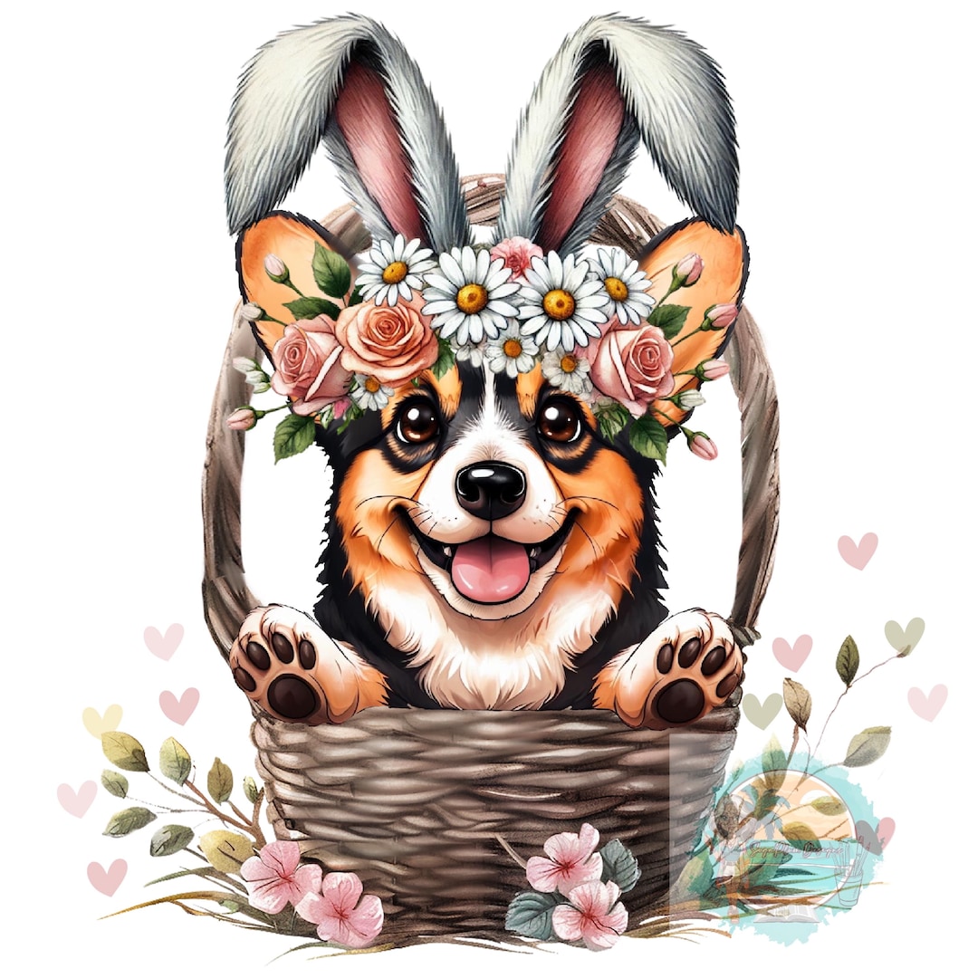 Easter Corgi, PNG Image File, Corgi Lovers, Welsh Pembroke Corgi Bunny ...