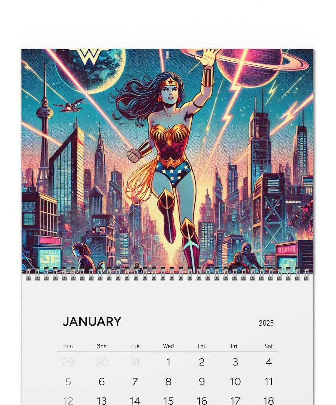 Comic Wall Calendars 2025 1980s Wonder Woman Inspired, Superhero ...