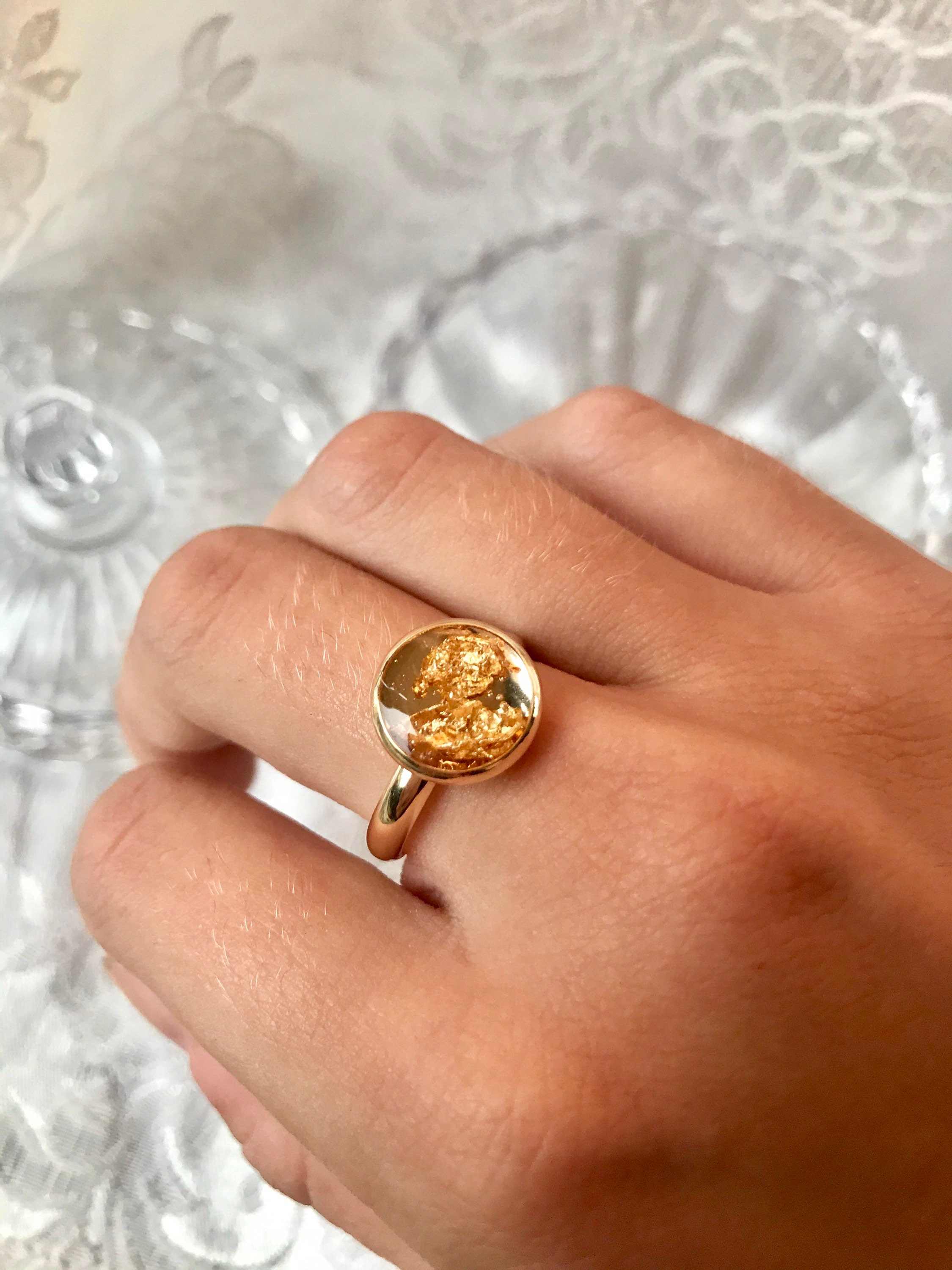 14K Gold Filled Gold Leaf Filled Ring Unique Jewelry Golden - Etsy UK